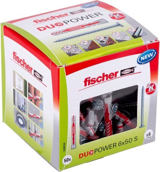 Fischer plug Duopower met schroef 6x50mm (Per 50 stuks) | bol.com