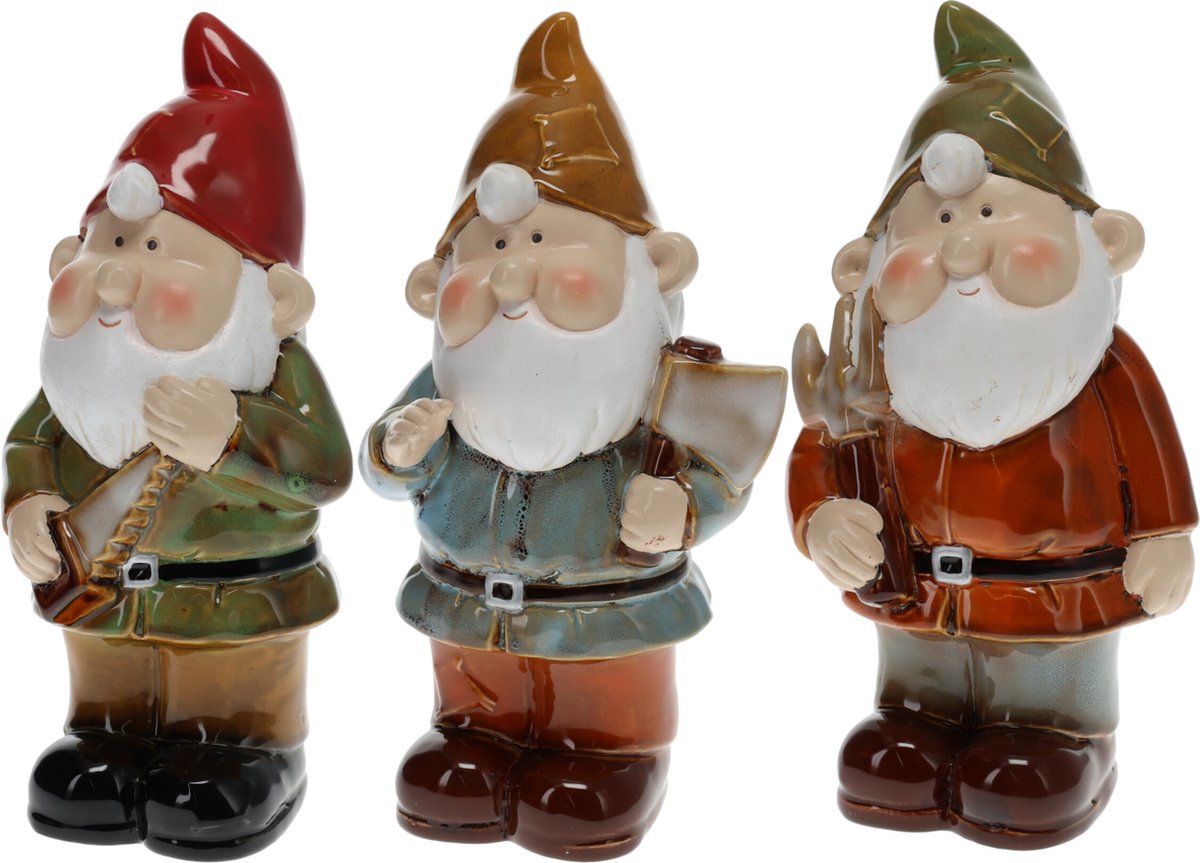 Set van 3x stuks tuinkabouters groen met zaag, blauw met bijl en rood ...
