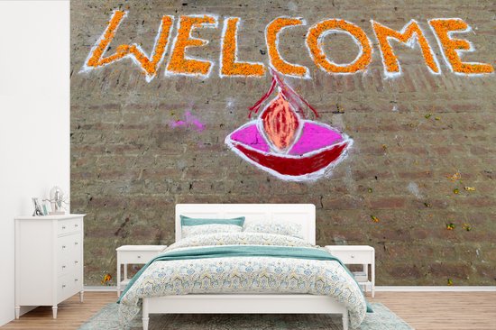 Vinyle murale Papier peint photo - Un décor de route avec rangoli et ...