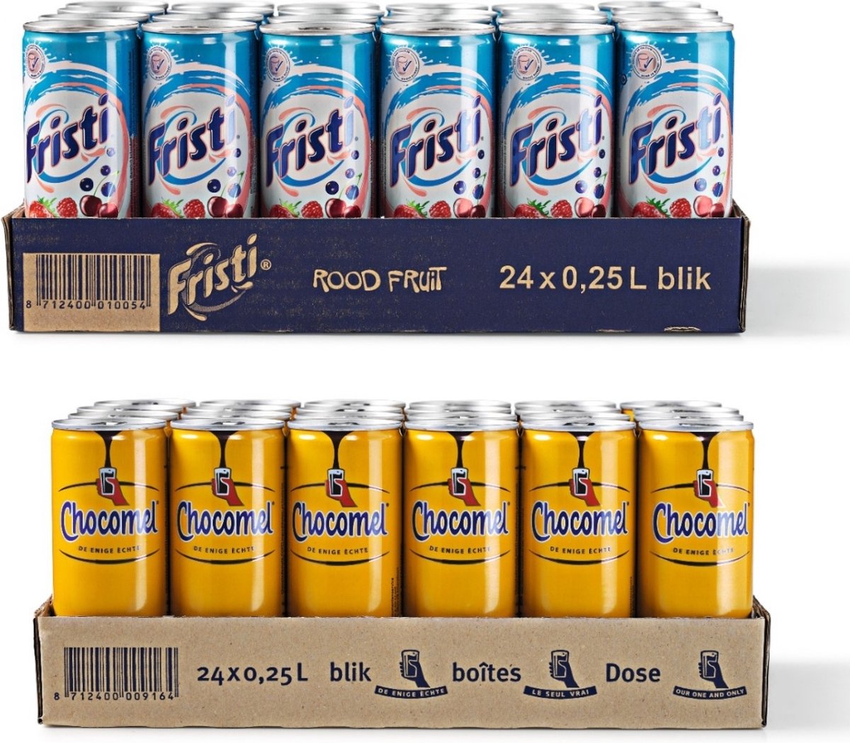 Fristi Blikjes 24 x 25cl en Chocomel Blikjes 24 x 25cl - Voordeel Tray ...