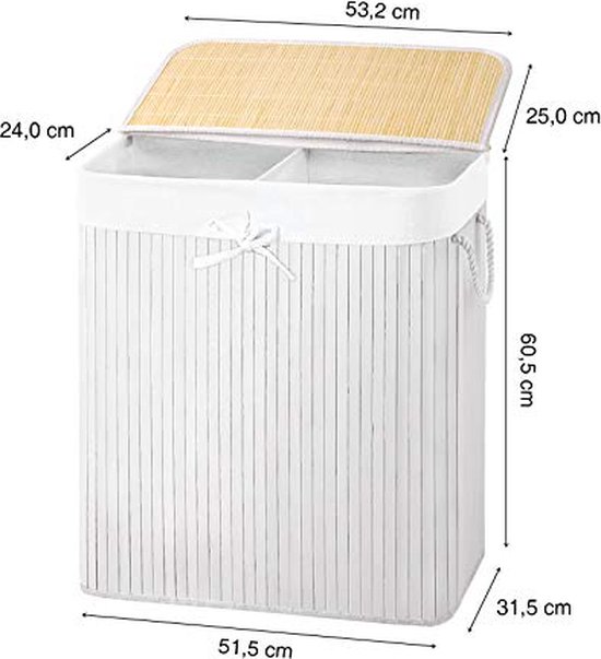 wasmand van bamboe, wasmand met 2 compartimenten, wassorteerder met ...