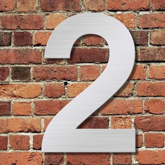 Huisnummer 2 - RVS Huisnummer 20 cm hoog - Blinde bevestiging | bol.com