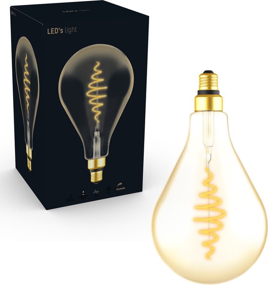 LED's Light Dimbare LED Filament lamp E27 - Goud Peer 29 cm - Extra warm wit licht - PS160 | bol.com