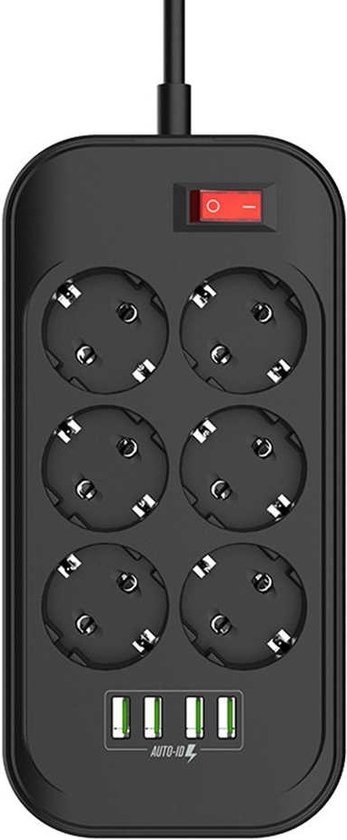 Stekkerdoos met USB Poorten en Schakelaar - 6-Voudig met 4x USB met ...