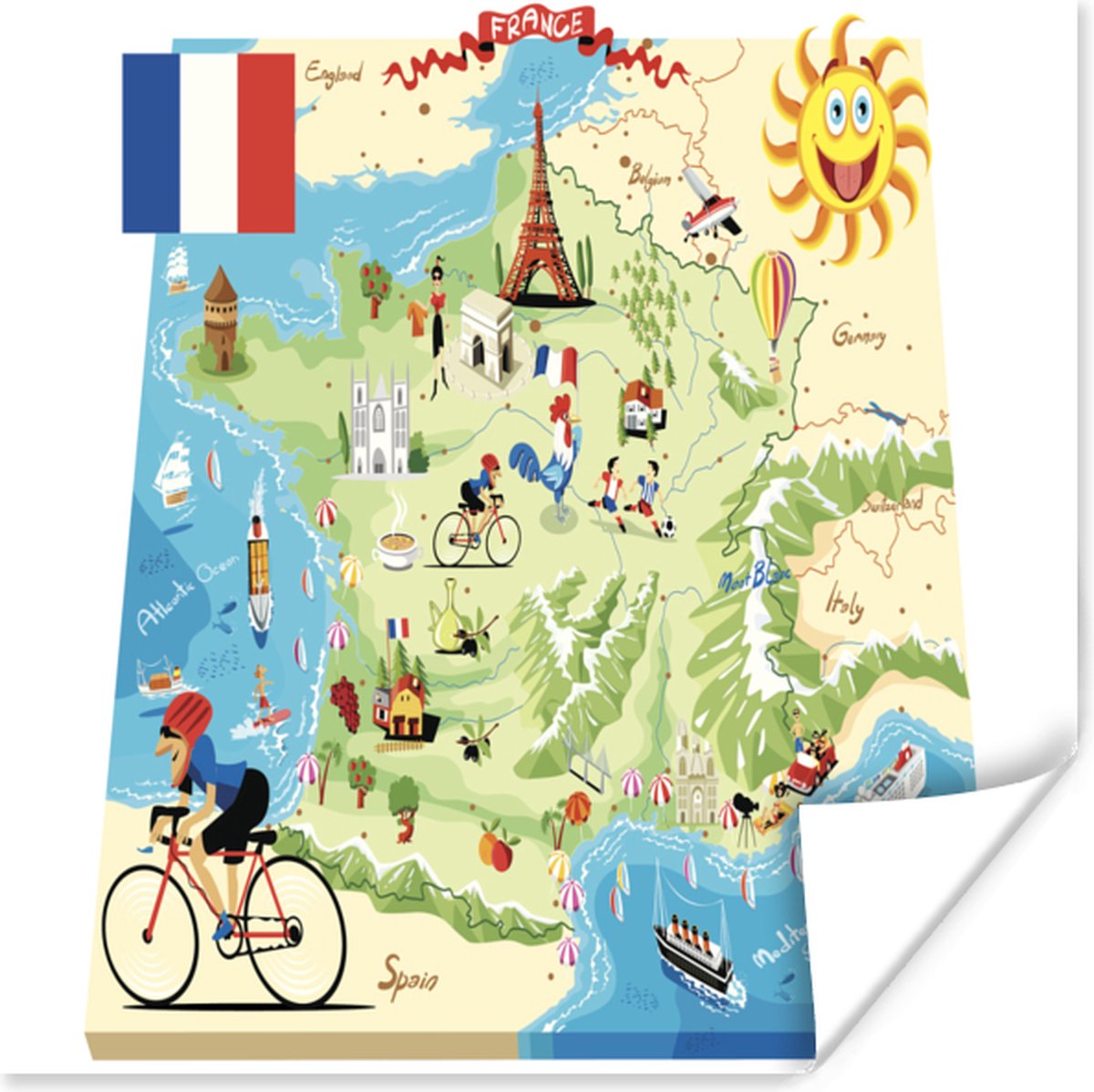 Poster Kaart van Frankrijk in cartoon stijl - 100x100 cm XXL | bol.com