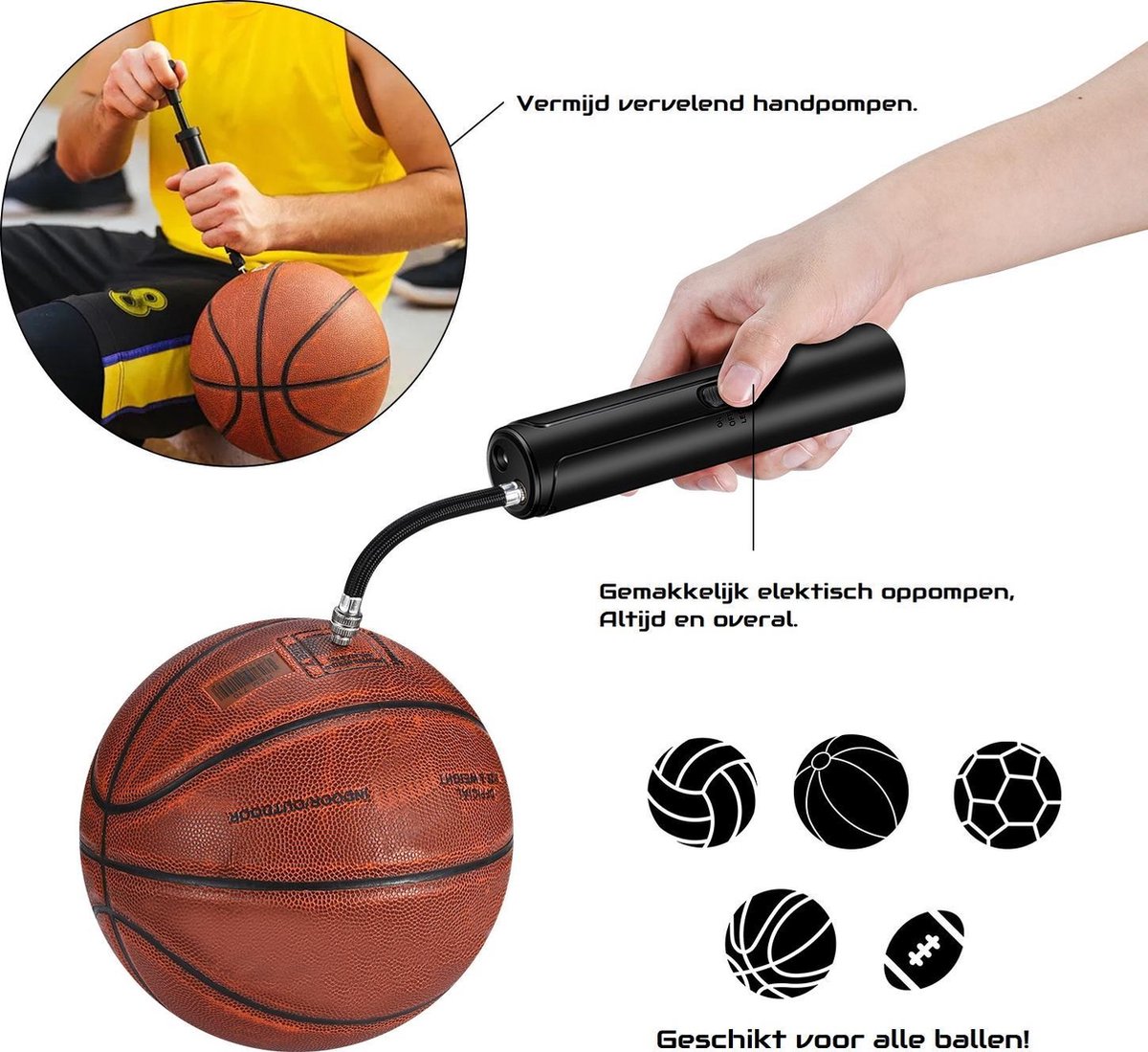 ElQing Elektrische Ballenpomp - Voetbalpomp - Ballenpomp met Naald en ...