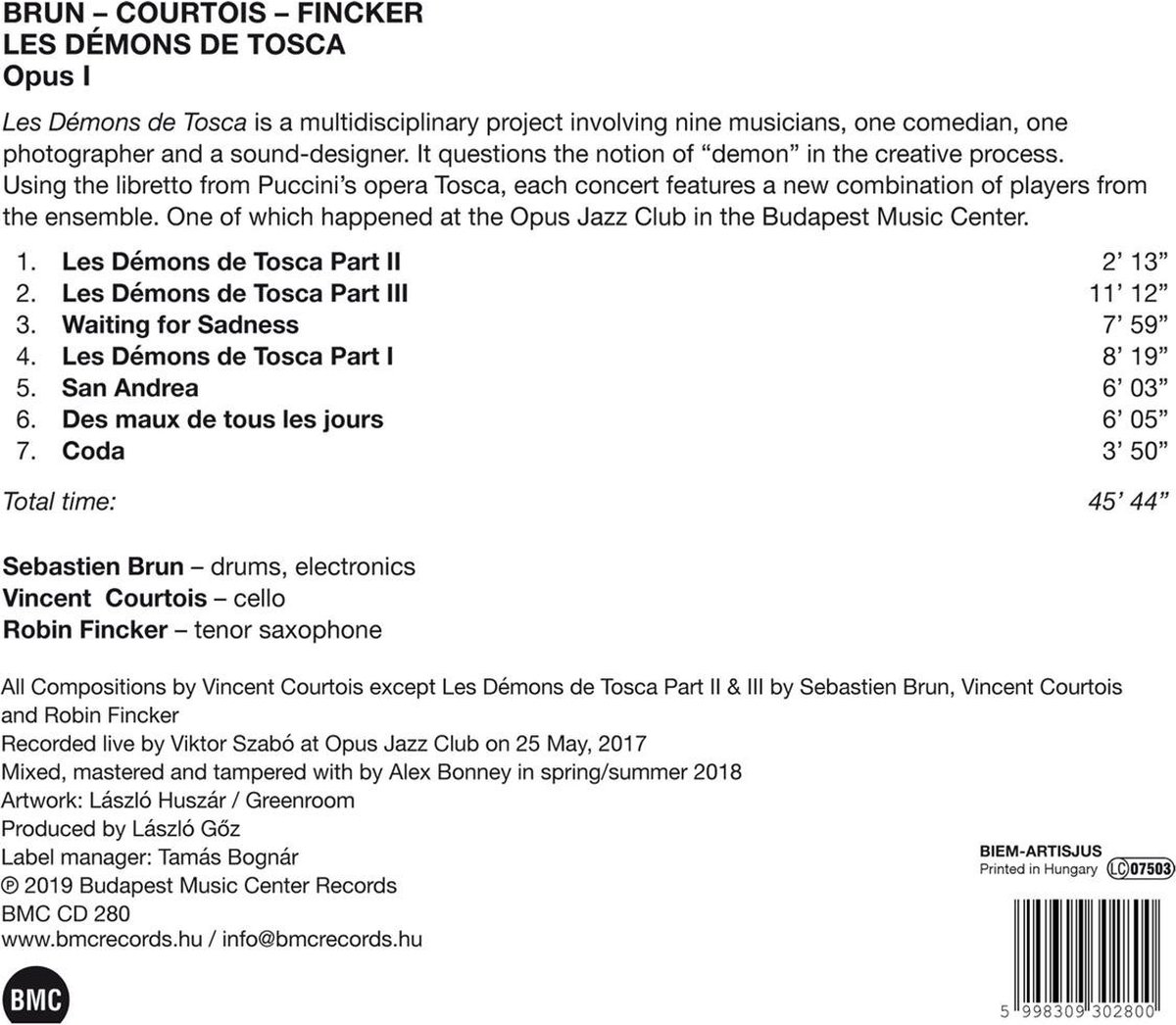 Sebastien Brun, Vincent Courtois, Robin Fincker - Les Demons De Tosca. Opus I (CD),... | bol.com
