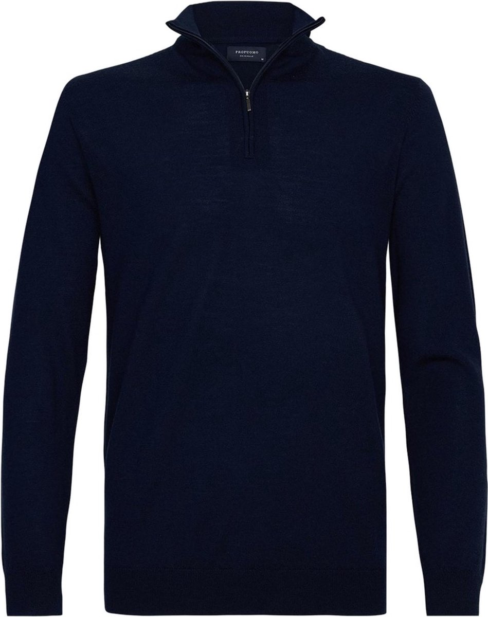 Profuomo - Pullover Merino Half Zip Donkerblauw - XXL - Slim-fit | bol.com