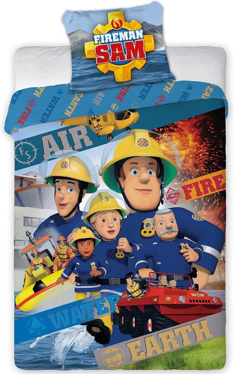 Brandweerman Sam Dekbedovertrek Elementen - Eenpersoons - 140 x 200 ...