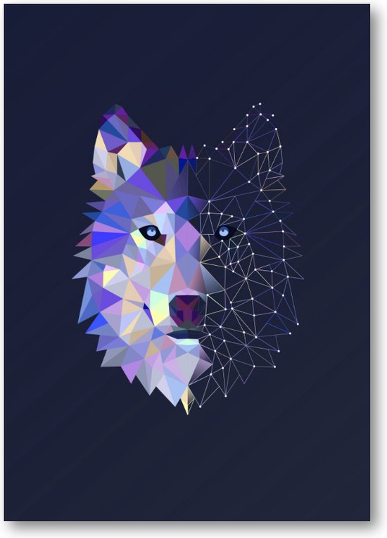 Abstracte Wolf - A4 Poster Staand - 21x30cm - Minimalist - Dieren | bol