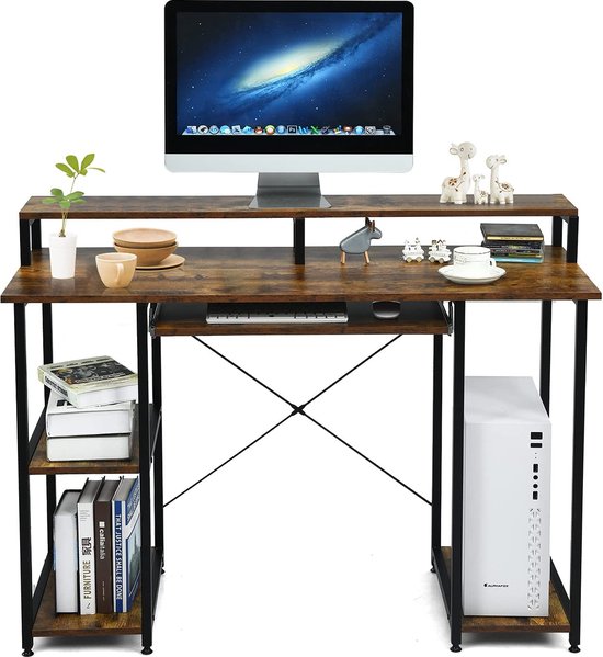 LUXGOODS Computer bureau met opbergplanken, monitor standaard ...