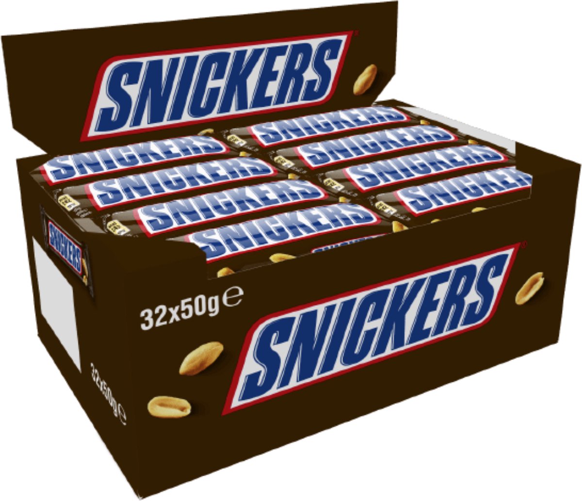 Snickers single 51 gr | 32 stuks | uitdeeldoos | bol