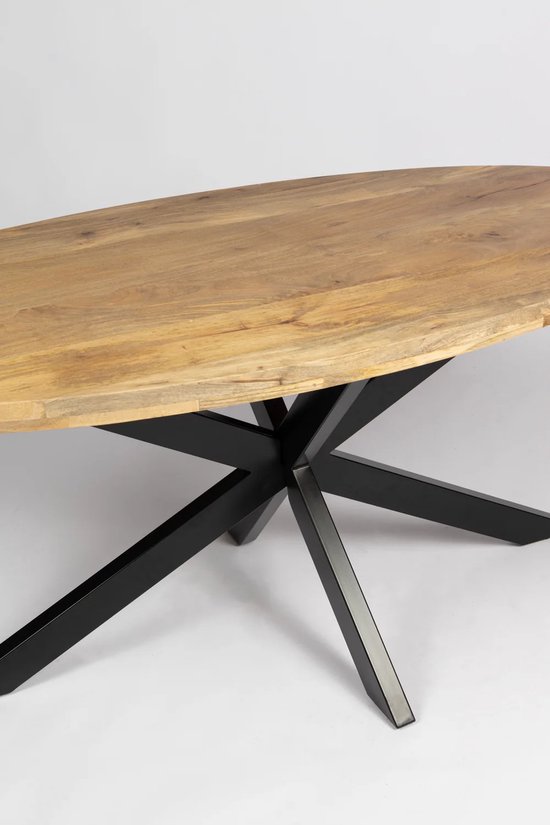 Ovale Eettafel 190 cm Mangohout Naturel met 4 Draaibare Beige ...