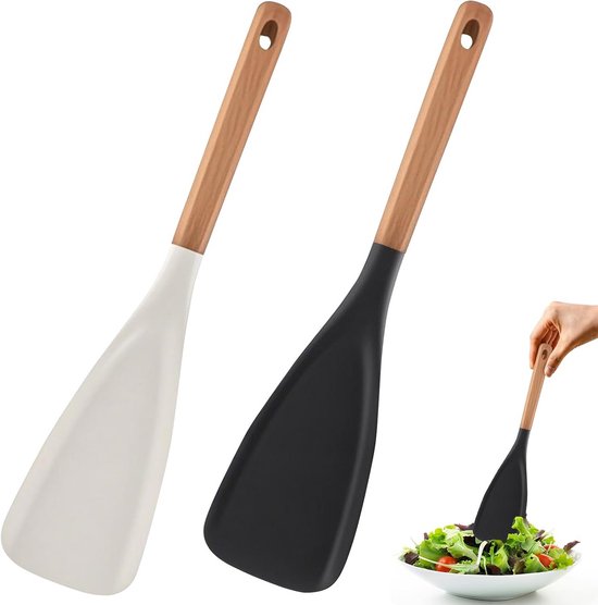2-in-1 Siliconen Lepel Spatel met Houten Handvat - Multifunctioneel ...