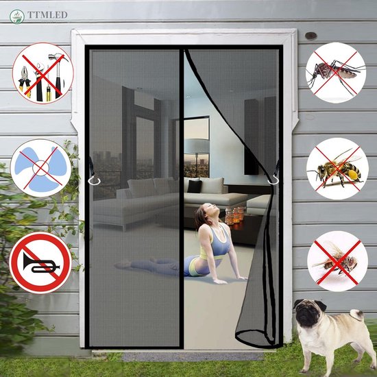 Magnetisch Vliegengordijn voor Deuren - Sterk Net met Full Frame Haak ...