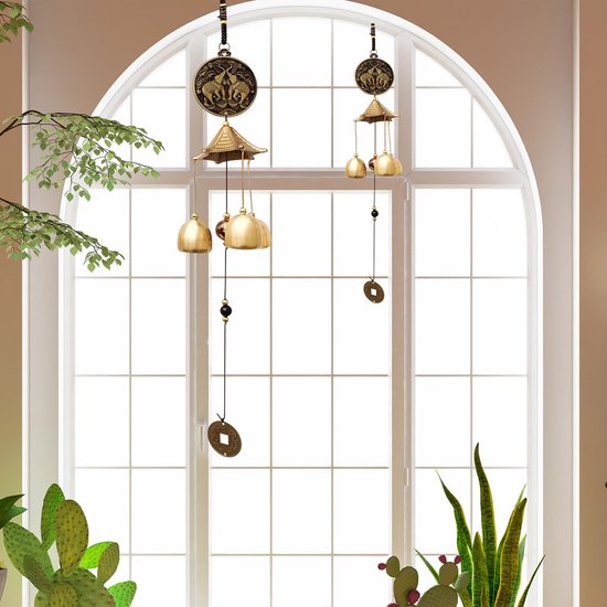 Vintage Metalen Windgong met Olifant - Feng Shui Geluksbrenger voor ...