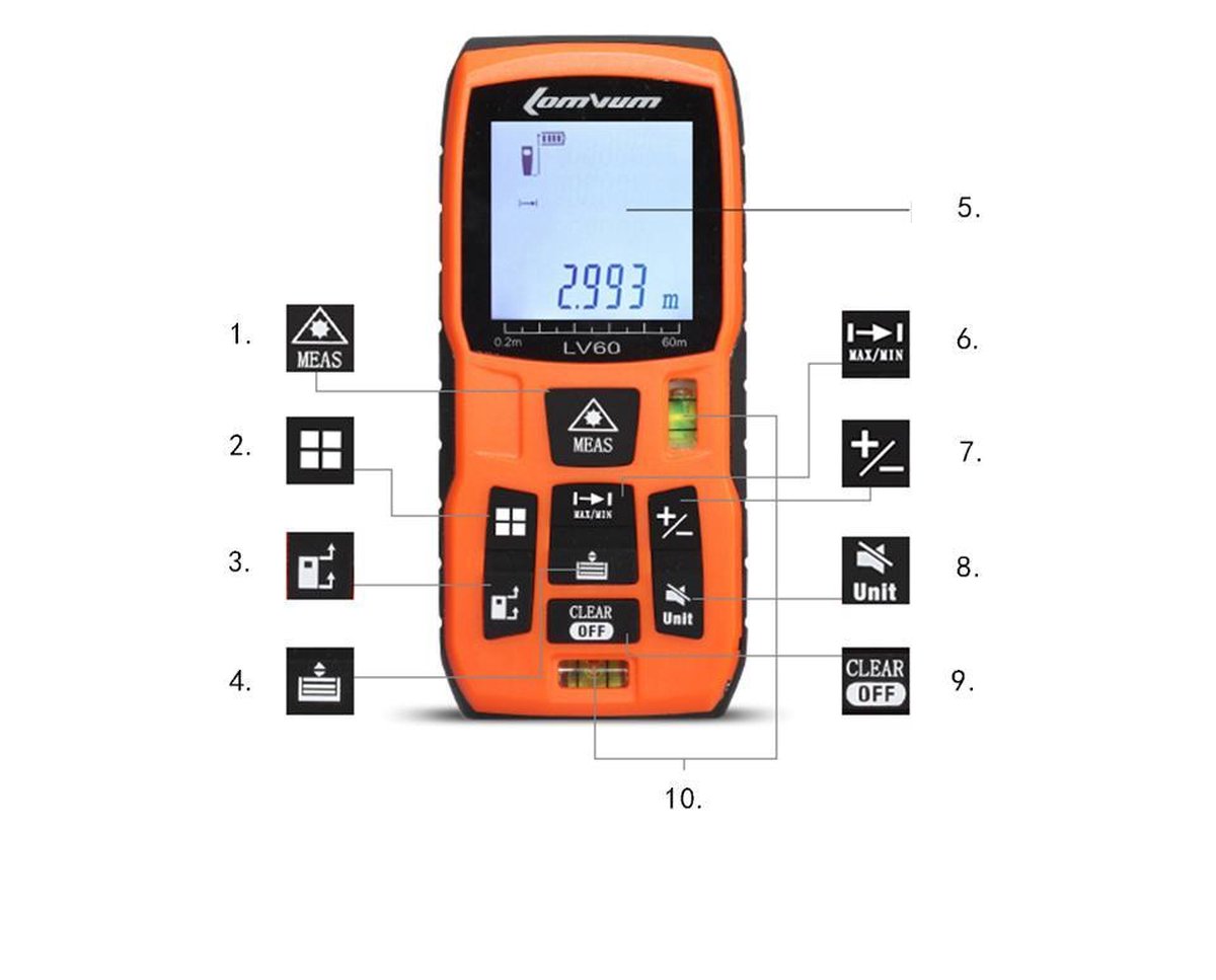 Laser afstandmeter - digitale afstandmeter - waterpas - Meet tot 80 ...