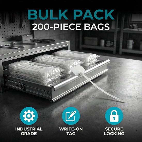 200pcs Witte Plastic Kabelbinders - Kabelbeheer Kit - Kantoor ...