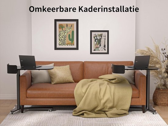 In hoogte Verstelbaar Mobiel Bureau met Wielen Zwart - C-Vorm Laptop ...