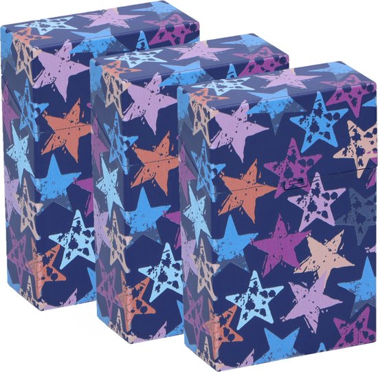 3x Kunststof sigarettendoosjes met sterren print - Peuken bewaarbox ...