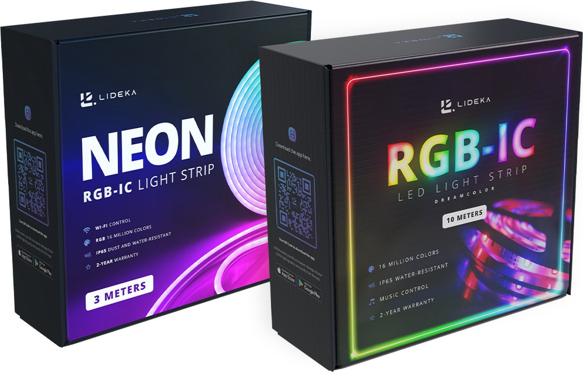 Lideka® - NEON RGBIC LED Strip 3 Meter + RGBIC LED Strip 10 Meter ...