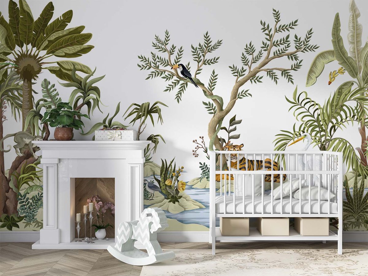 Vintage Jungle with a Tiger | Decoratie | Jongens behang | Kinderkamer ...