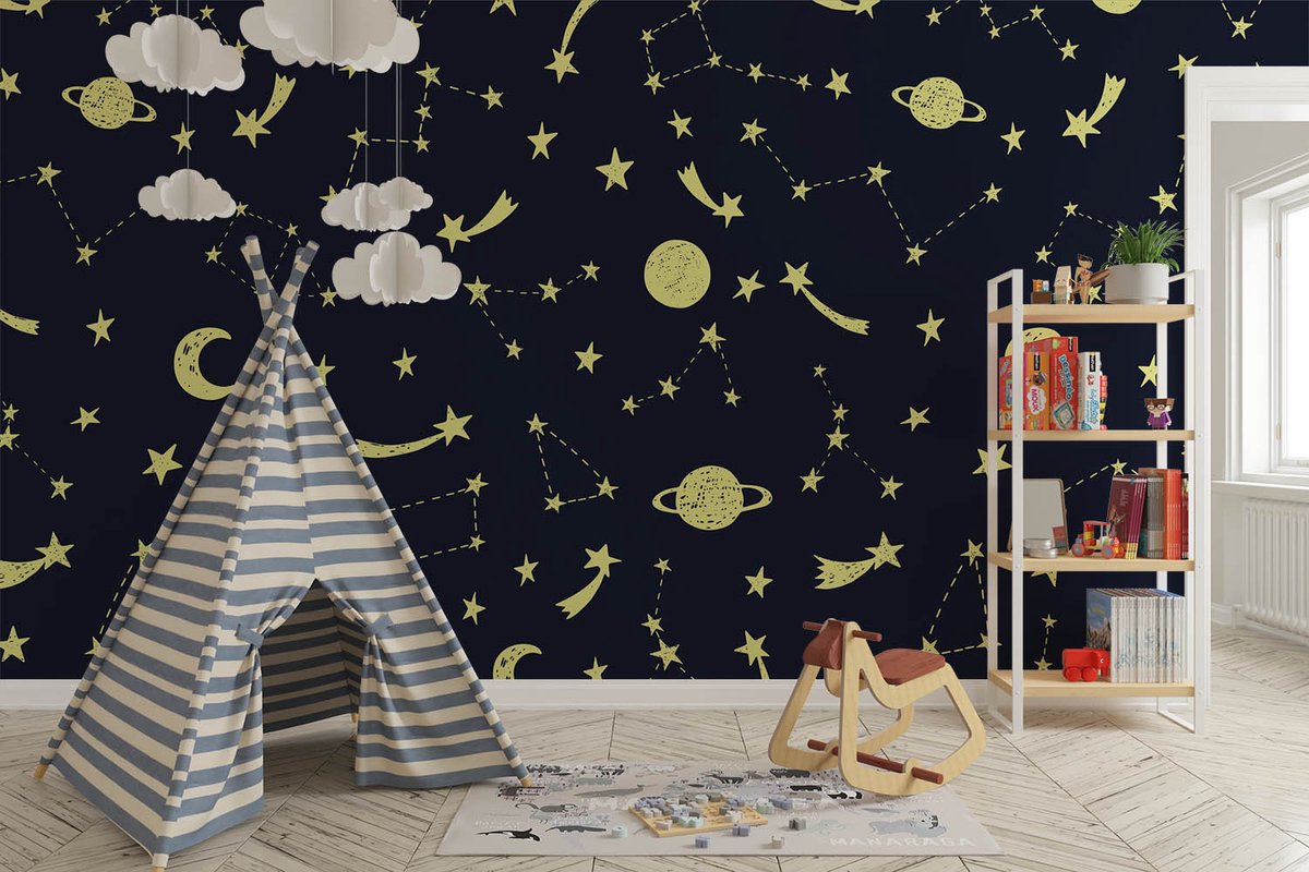 Space with Planets | Decoratie | Jongens behang | Kinderkamer |500x300 ...