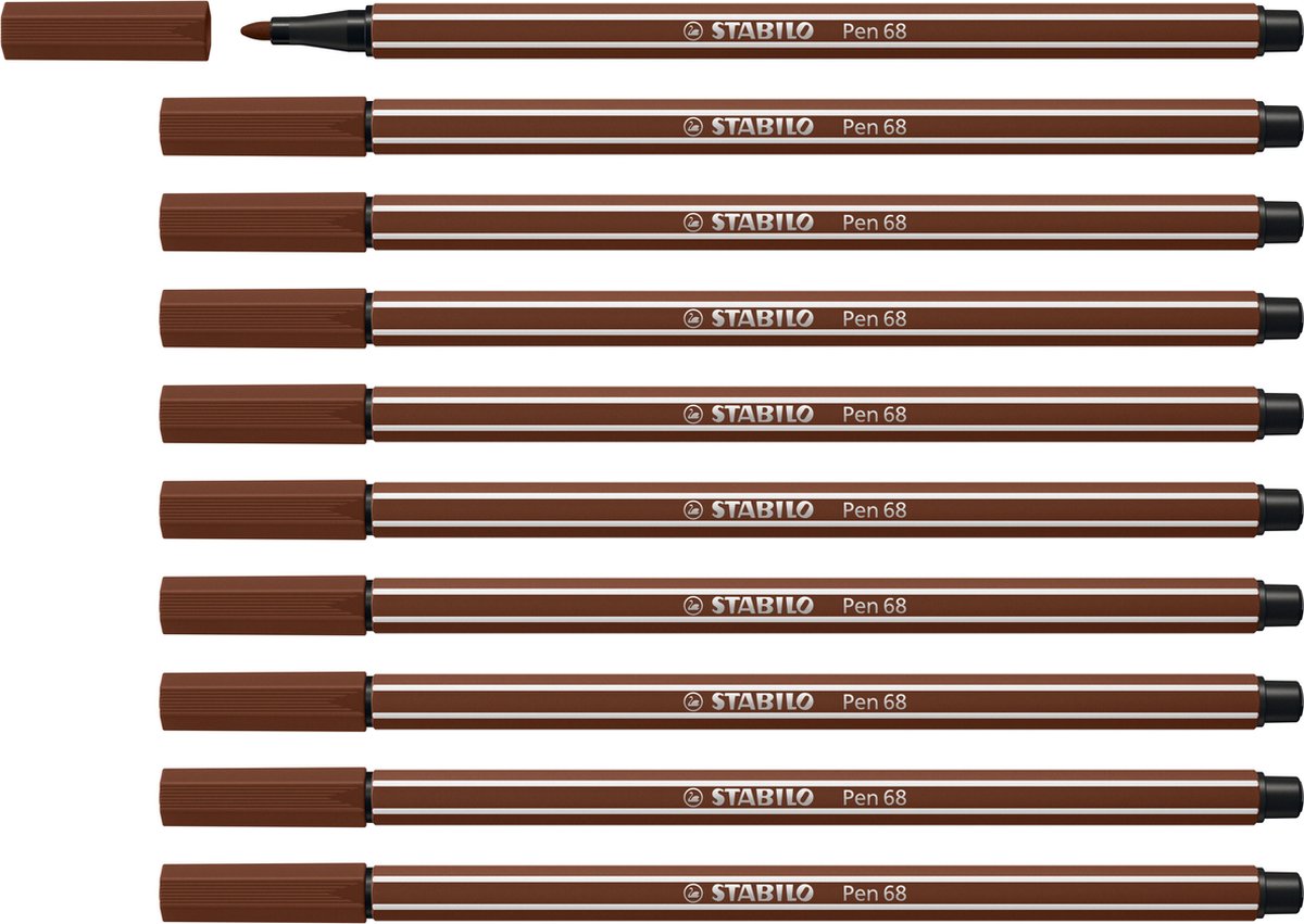 STABILO Pen 68 - Premium Viltstift - Bruin - Doos 10 stuks | bol.com