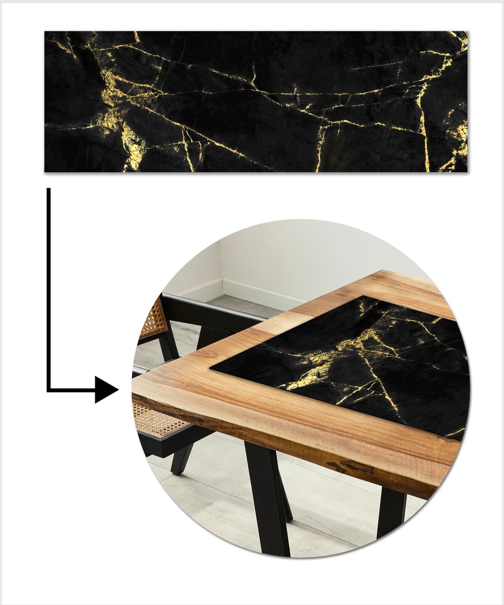 KitchenYeah® - Tafelloper met print - Vinyl - Marmer - Zwart - Goud ...