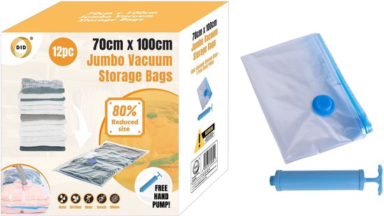 DID Compressie/vacuum opbergzakken met handpomp - 12 stuks - 70 x 100 ...