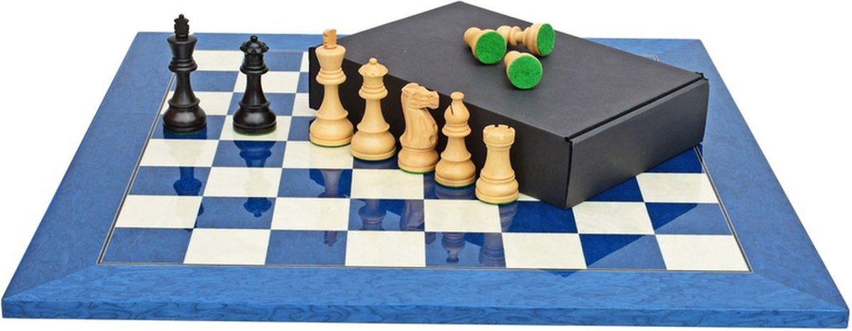 Houten Schaakspel: Schaakbord "De Luxe Blauw" met American Staunton ...