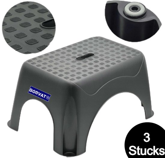 Borvat® | 3X Opstapkrukje -Opstapkrukje/trappetje zwart met anti-slip ...