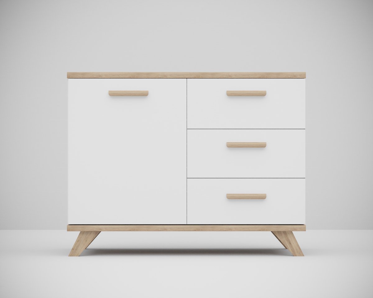Meubel Square - Dressoir SINDI – 100cm - Wit - Eiken - Scandinavische ...