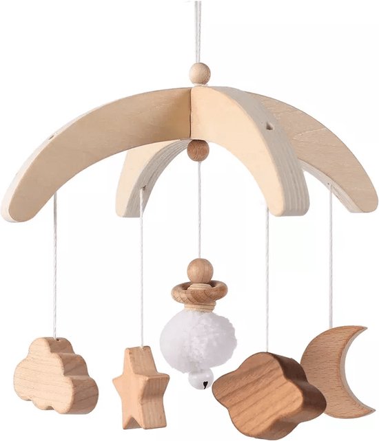 Baby Mobiel Wolkjes + Luxe 360° Verstelbaar Houten Mobiel Houder ...