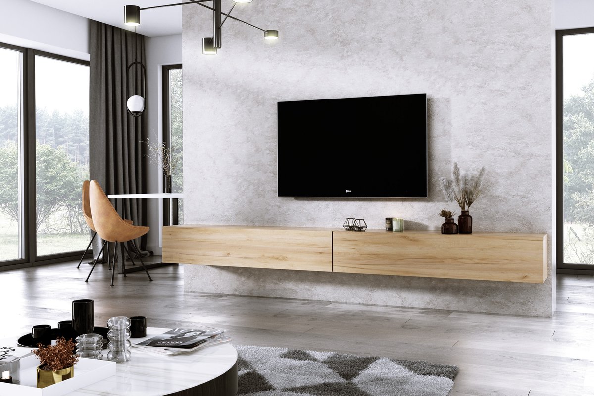 Meubel Square - TV meubel DIAMOND - Eiken - 300cm (2x150cm) - Hangend ...