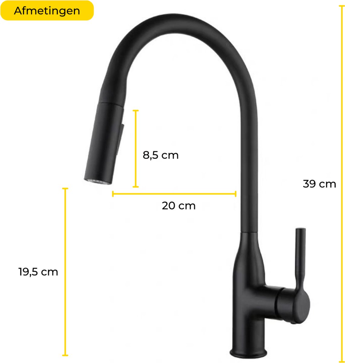 Zwarte Keukenkraan Met Uittrekbare Uitloop Stylumo – Handdouche – Met Sproeikop - RVS | bol.com