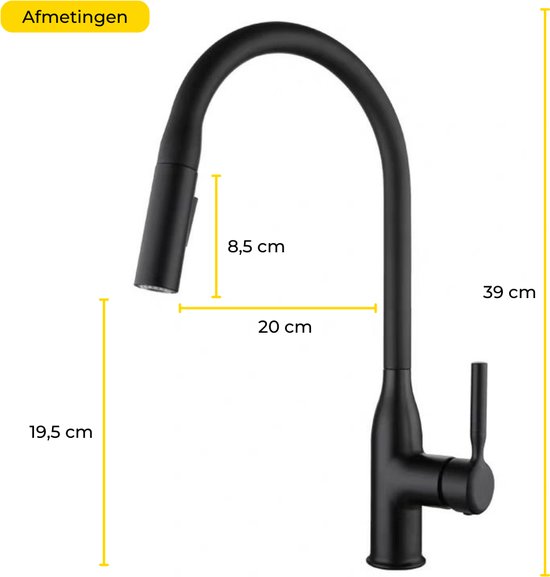 Zwarte Keukenkraan Met Uittrekbare Uitloop Stylumo – Handdouche – Met Sproeikop - RVS | bol.com