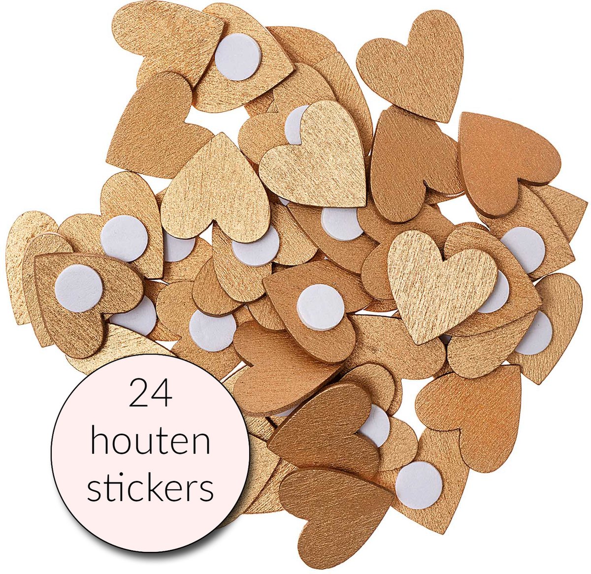 3D Stickers Gouden Hartjes van Hout | 24 Houten Stickers Gouden Hart ...