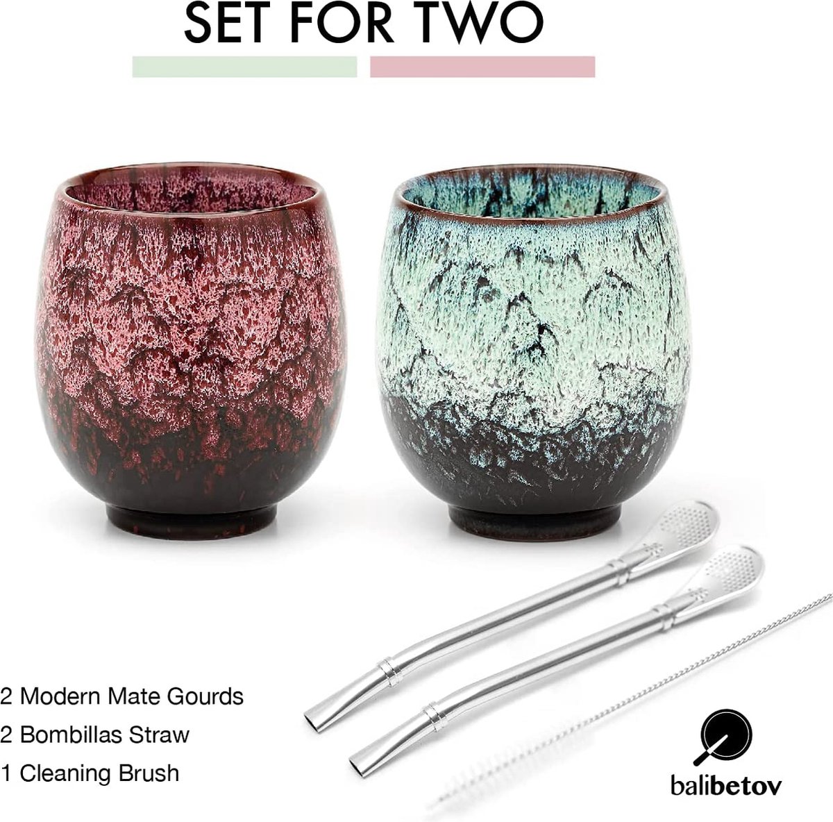 BALIBETOV Yerba Mate Set - Dubbelwandige keramische Mate Beker ...