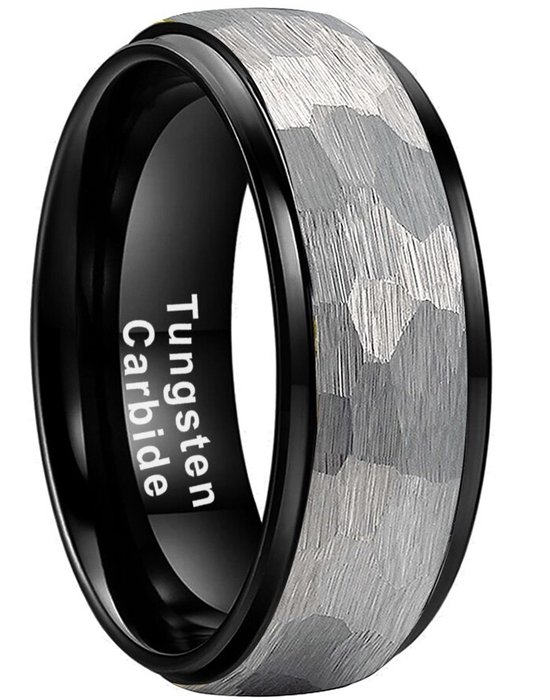 Zwarte Ring ingelegd met Tungsten Carbide / Wolfraam Band - Strak ...