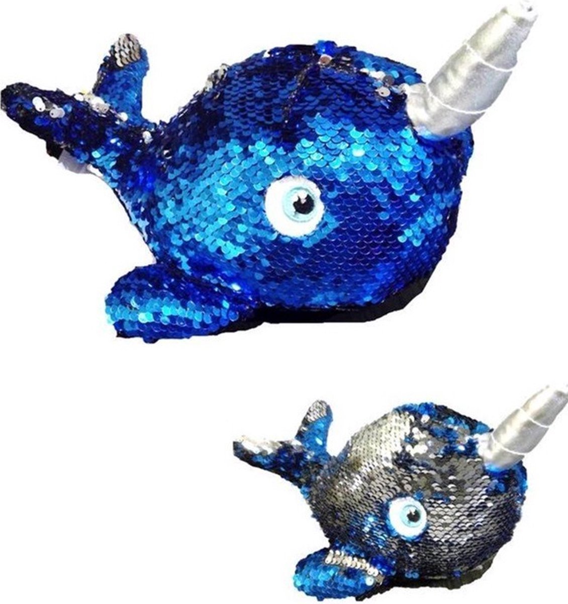 Walvis Narwal pailletten knuffel - 25 cm - Pluche | bol.com