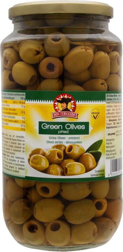 Groene olijven ontpit 920g Pot | bol