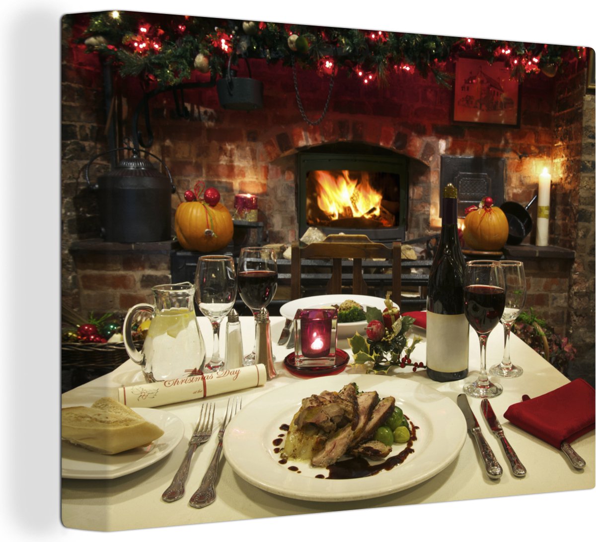 Canvas Schilderij Een tafel gedekt voor een kerstdiner in een ...