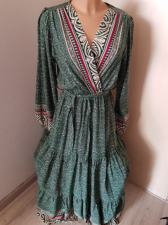 Dames jurk lang print groen one size | bol.com