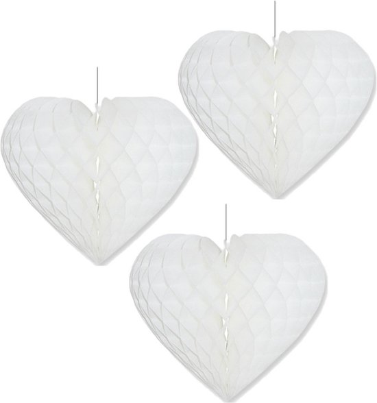 Bellatio Decorations Ophang hartjes - 5 stuks - papier - wit | bol