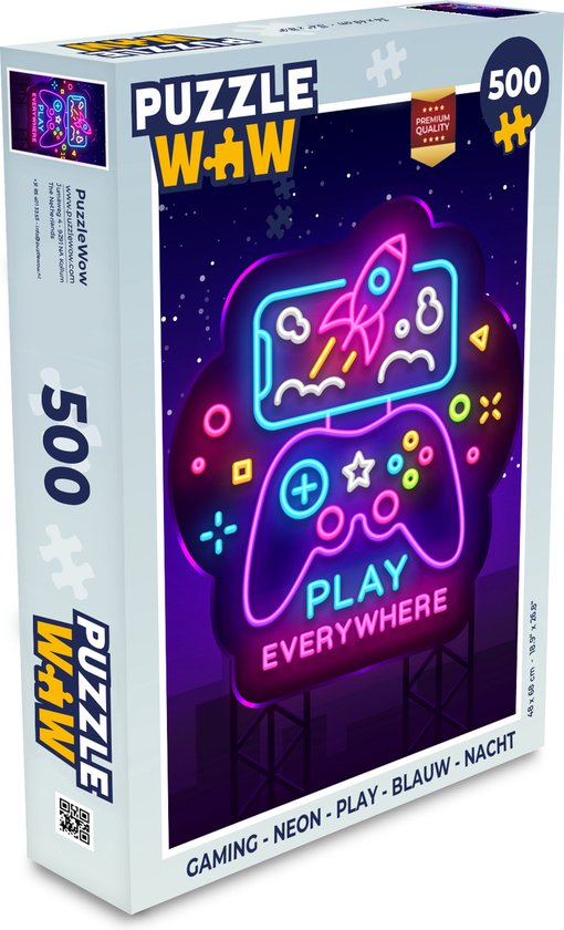 Puzzel Gaming - Neon - Play - Blauw - Nacht - Controller - Legpuzzel ...