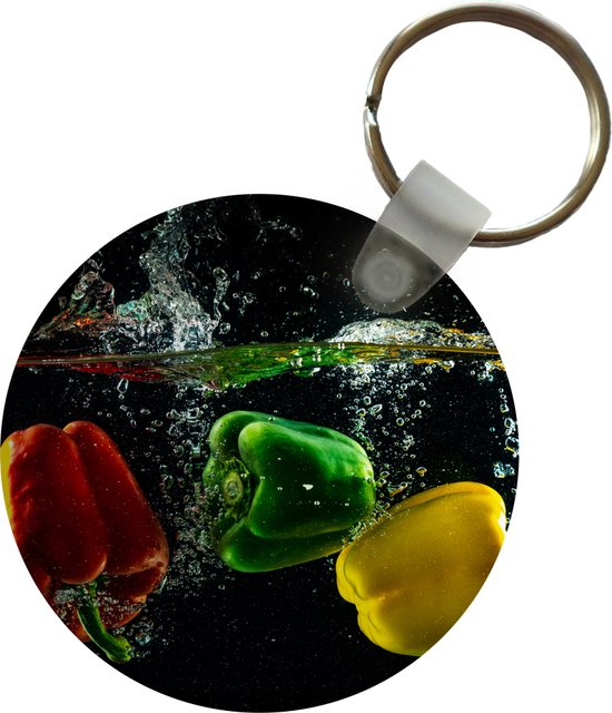 Sleutelhanger - Paprika - Groente - Water - Zwart - Rood - Groen - Geel ...