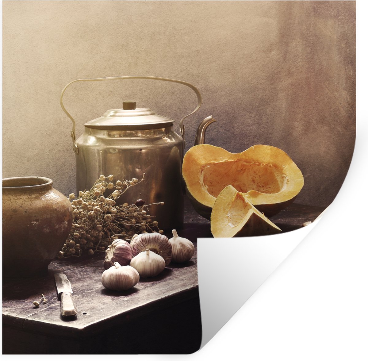 Muurstickers - Sticker Folie - Stilleven - Pompoen - Knoflook - Pan ...
