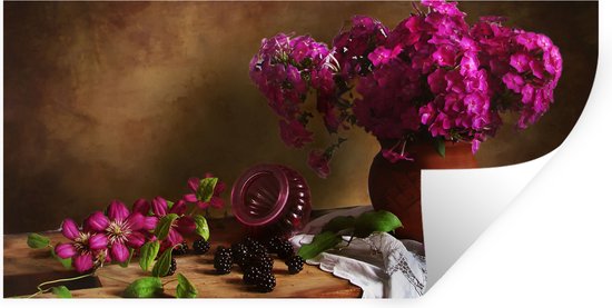 Muurstickers - Sticker Folie - Rustiek - Bloemen - Roze - Vaas - Stilleven - 40x20 cm... | bol