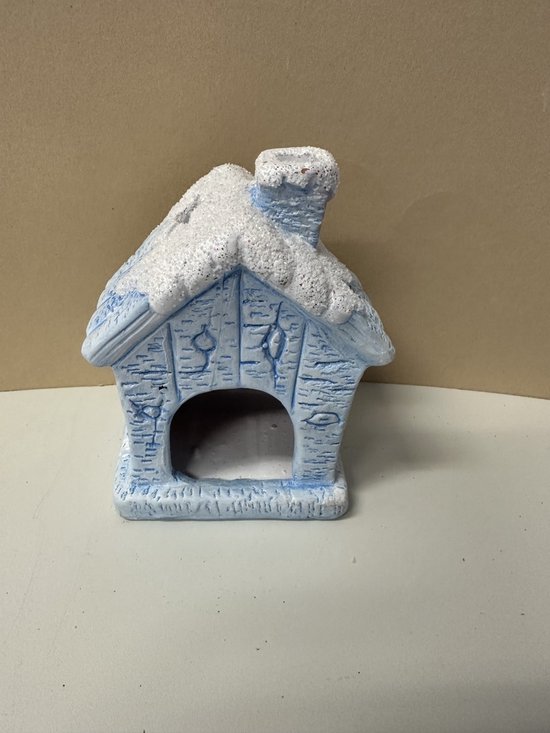 Kerstbeeld Kersthuisje/theelicht houder - blauw + wit & glitters ...